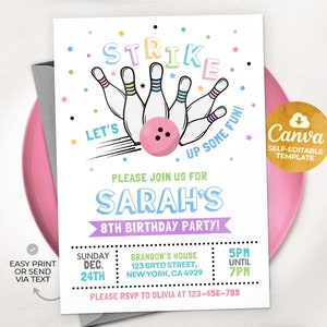Bowling Birthday Invitation, Bowling Invitation, Strike up Some Fun ...
