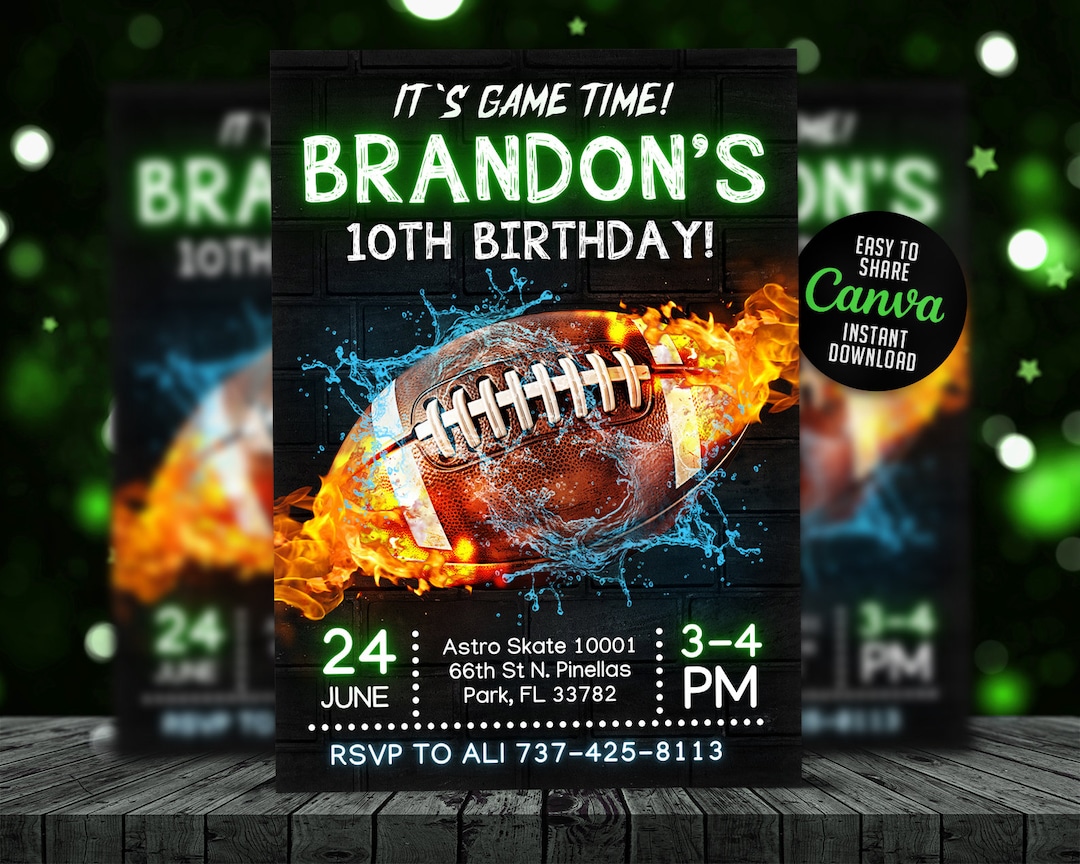 EDITABLE Football Invitation, Football Birthday Invitation Printable ...