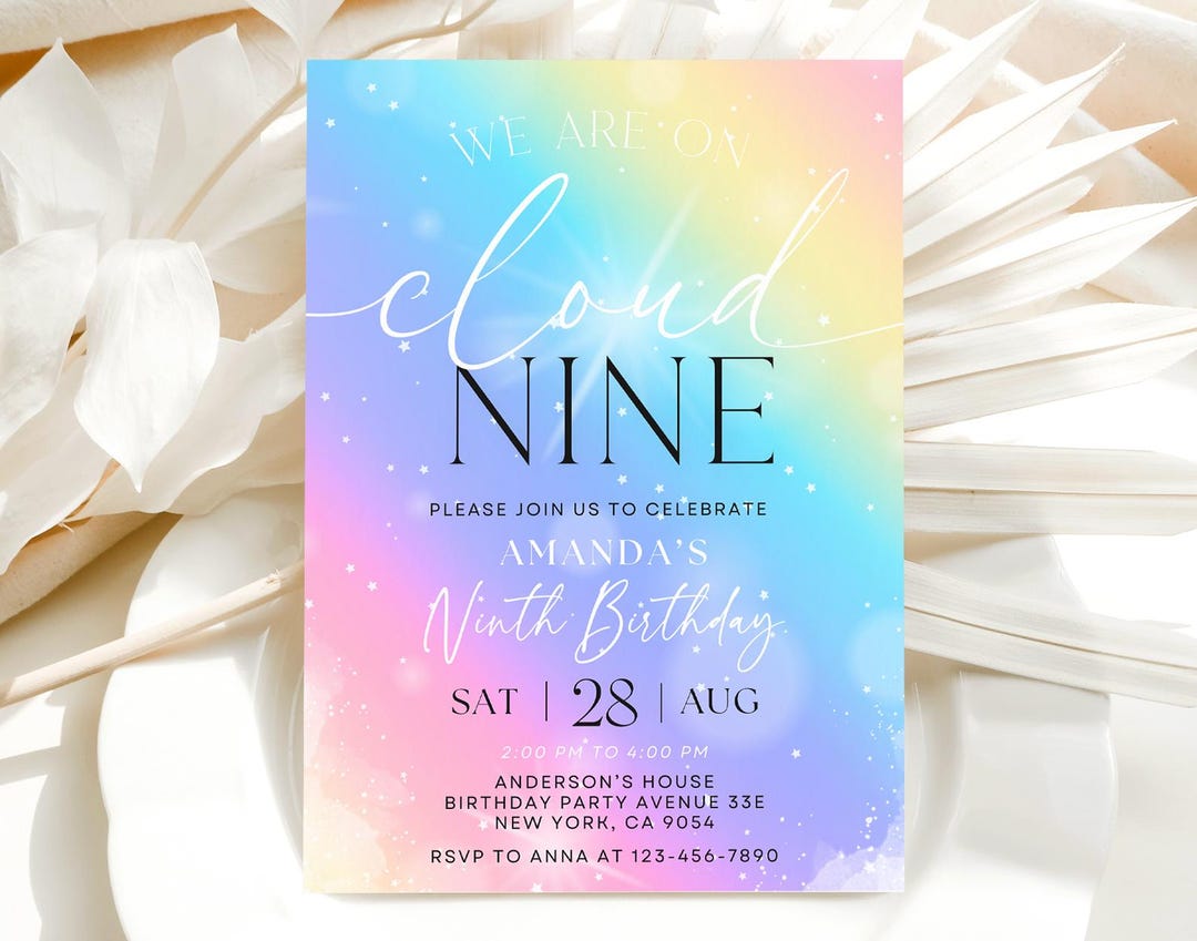 Pastel Rainbow Cloud Birthday Invitation Printable Girl's Sky and ...