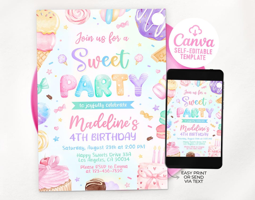 Sweet Party Invitation, EDITABLE Candy Land Party Invite, Sweets Candy ...