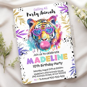 Party Animals Birthday Invitation, Tiger Jungle Theme, Safari Party ...