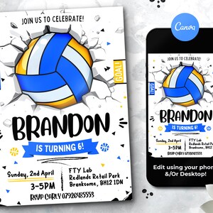 Volleyball Birthday Invitation Voleyball Invitation Editable - Etsy