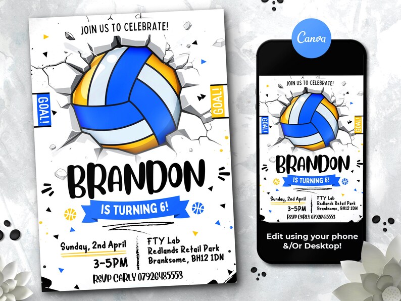 Volleyball Birthday Invitation Voleyball Invitation Editable - Etsy