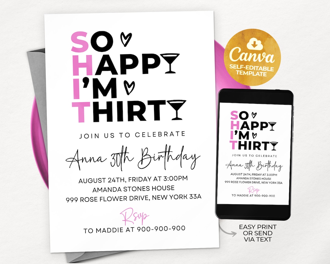 30th Birthday Invitation Funny, so Happy I'm Thirty, Funny 30th Digital ...