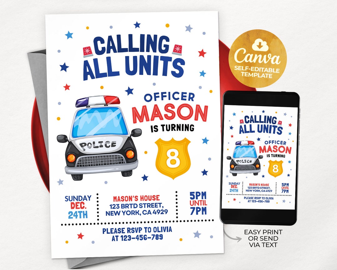 Police Birthday Invitation, Boy Birthday Invitation Police Officer ...