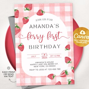 Berry First Birthday Invitation Template, Berry 1st Birthday Invitation ...