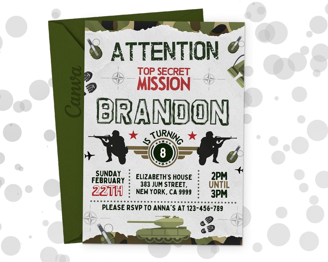 Editable Army Invitation Army Birthday Invitation Army - Etsy