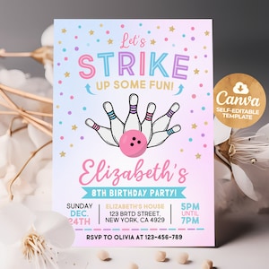 Bowling Birthday Invitation, Let's Strike up Some Fun, Girls Party ...