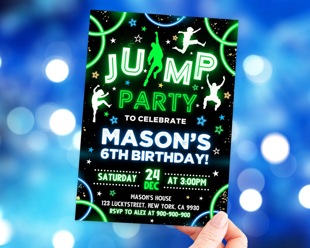 Jump Party Invitation, Trampoline Park Birthday Invitation, Trampoline ...