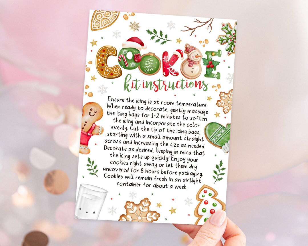 Editable Cookie Kit Instructions, Christmas Cookie Instructions Card ...