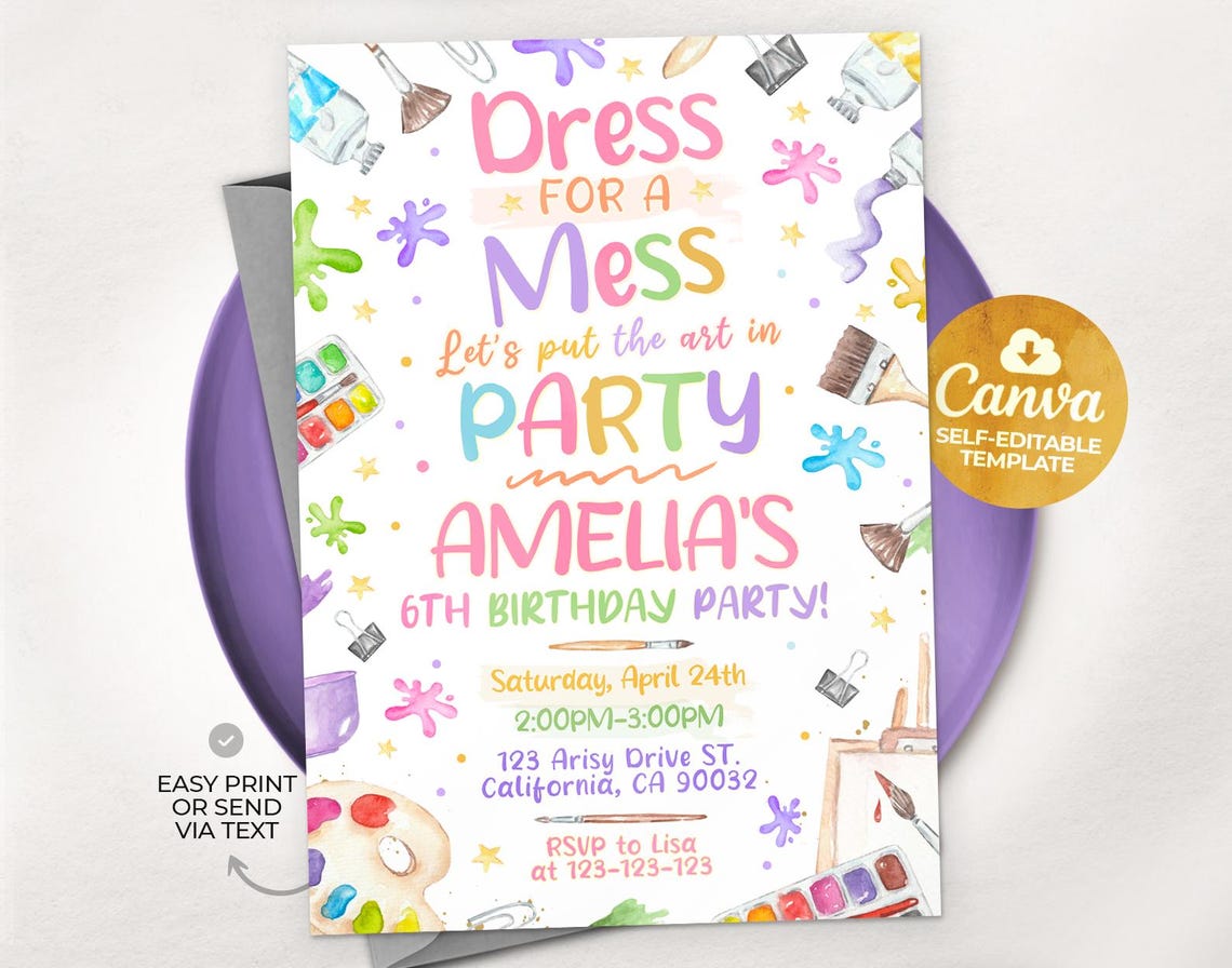 Art Party Invitation, Dress for a Mess, Painting Party Invite, Art ...