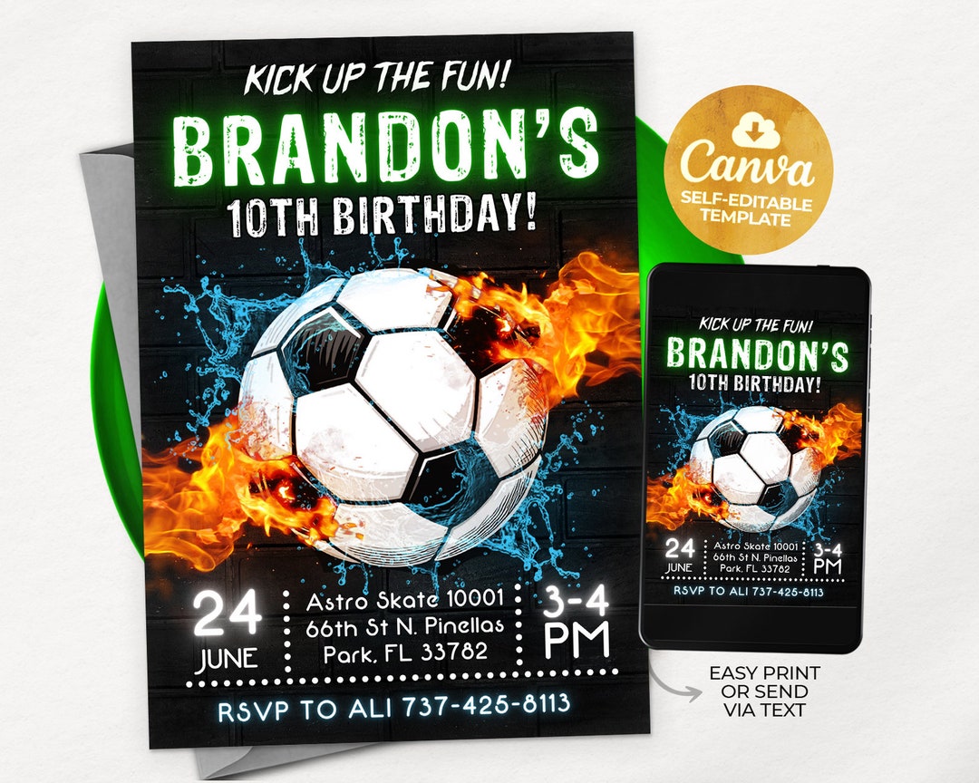 Soccer Birthday Invitation Template, Soccer Party Invitation, Soccer ...