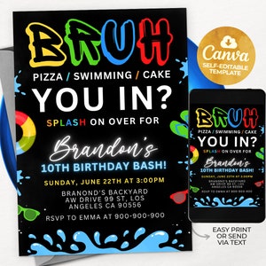 Bruh Birthday Invitation, Bruh Pool Party Invitation, Bruh It's My ...