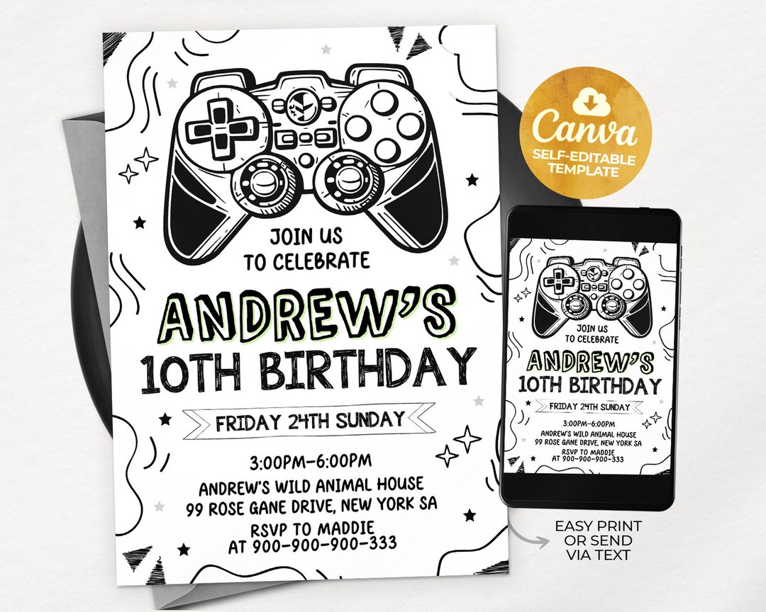 Video Game Birthday Invitation Template, Video Game Invitation, Boy ...
