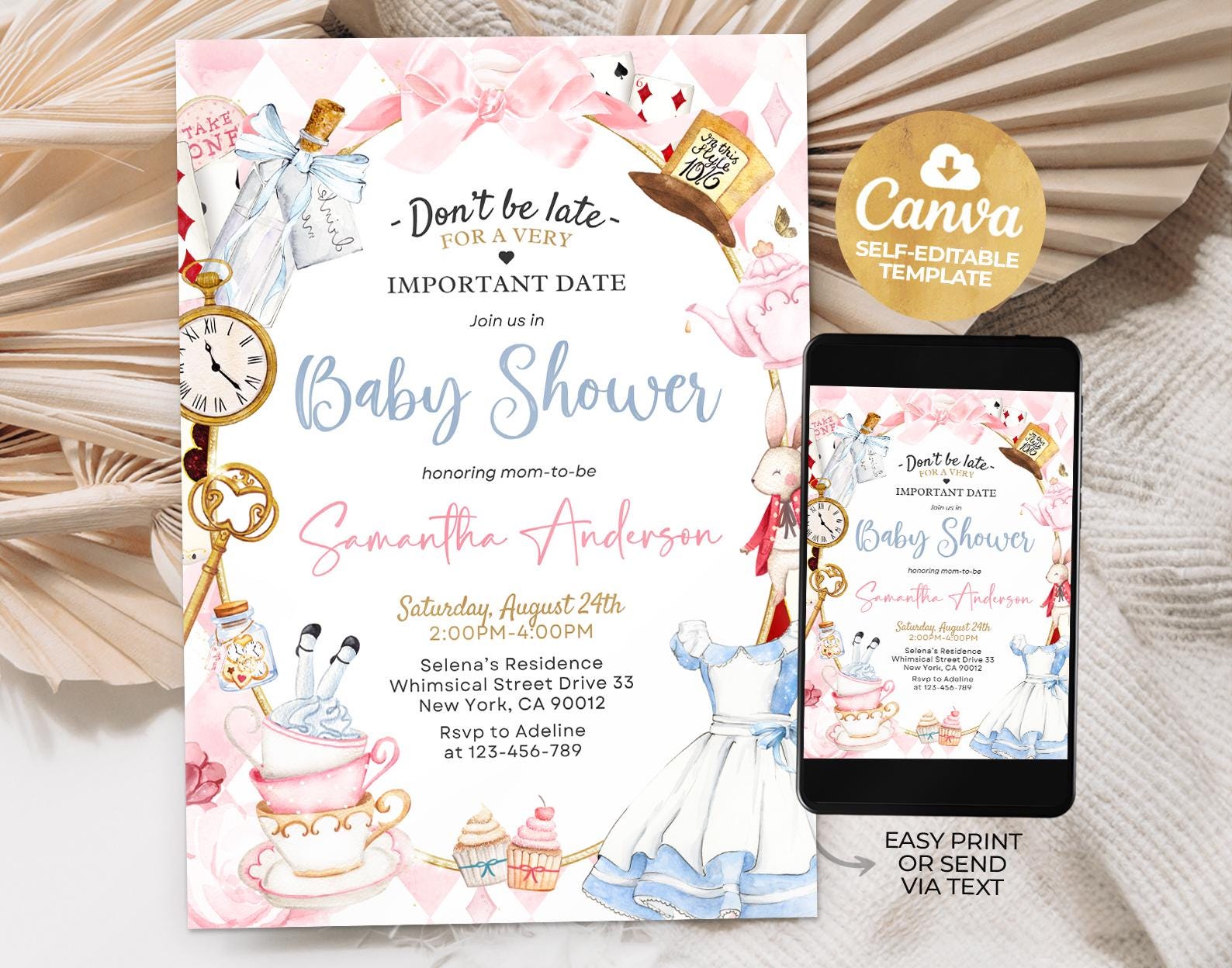 Alice in Wonderland Baby Shower Invitation, Mad Hatter Tea Party Invite ...