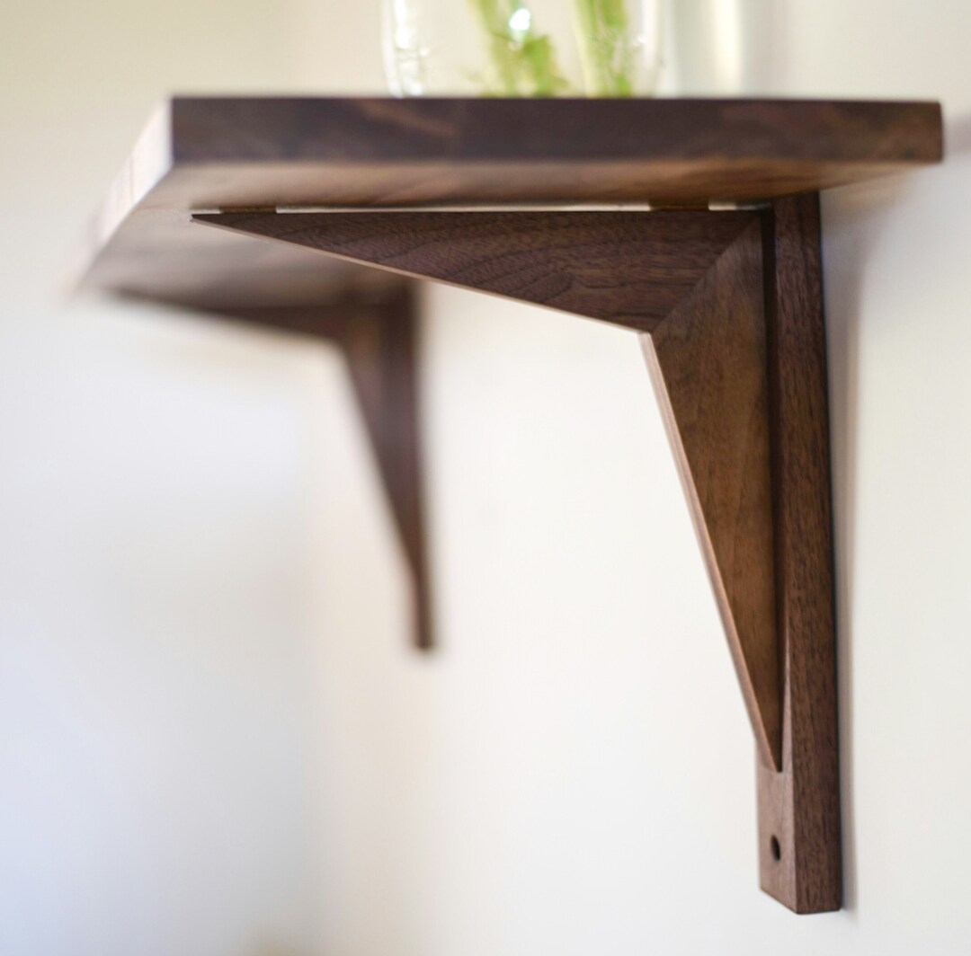 Mid Century Modern Shelves in Walnut, Shelf With Angled Brackets, Made ...