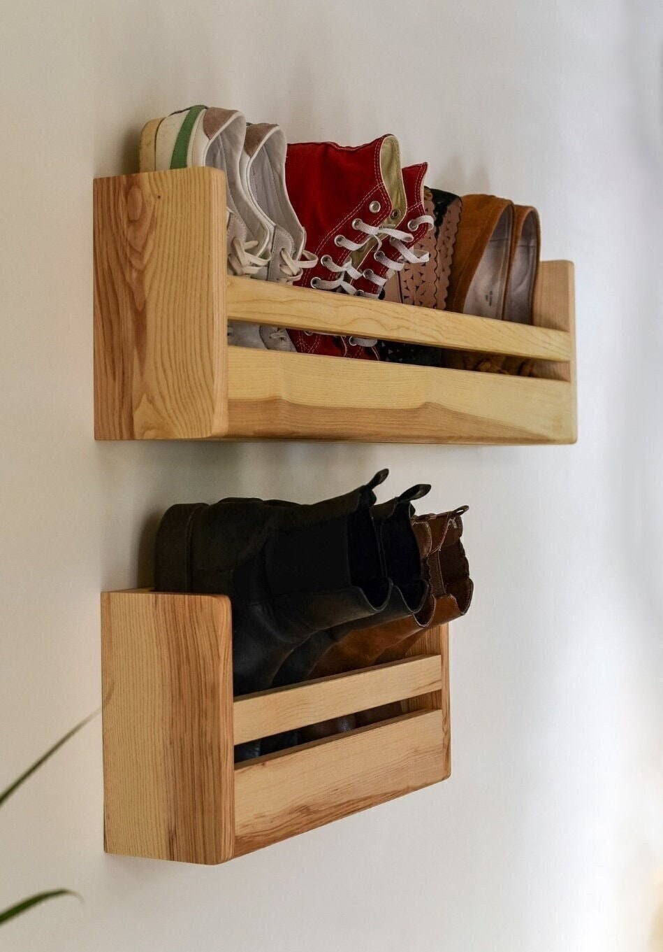 Wall Mounted Shoe Rack, Floating Shoe Storage in English Ash, Hallway ...