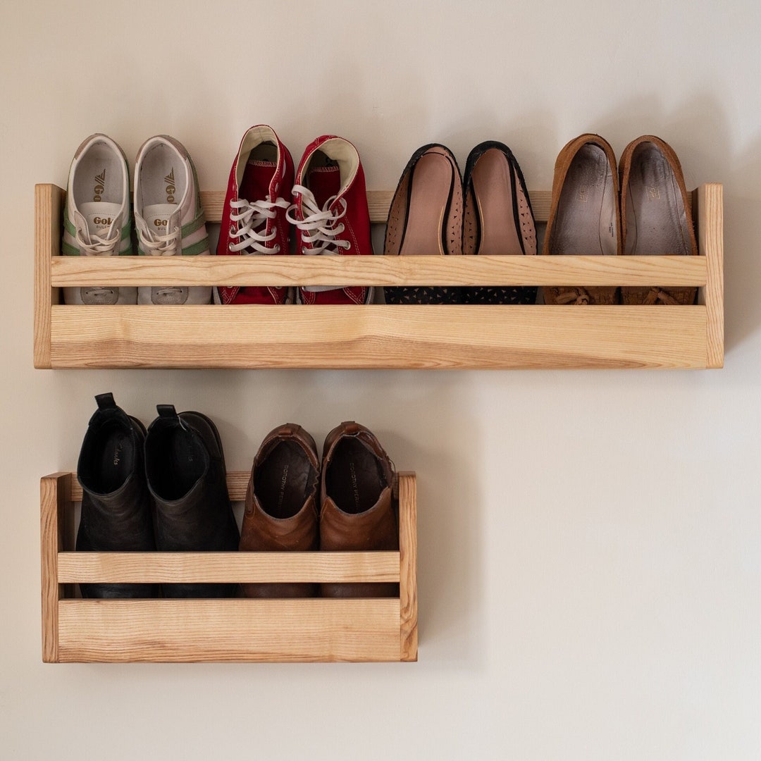 Wall Mounted Shoe Rack, Floating Shoe Storage in English Ash, Hallway ...
