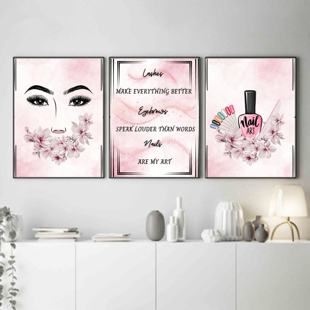 Set of 3 Salon Decor, Eyelashes Print , Eyebrow Print, Nail Room Decor ...