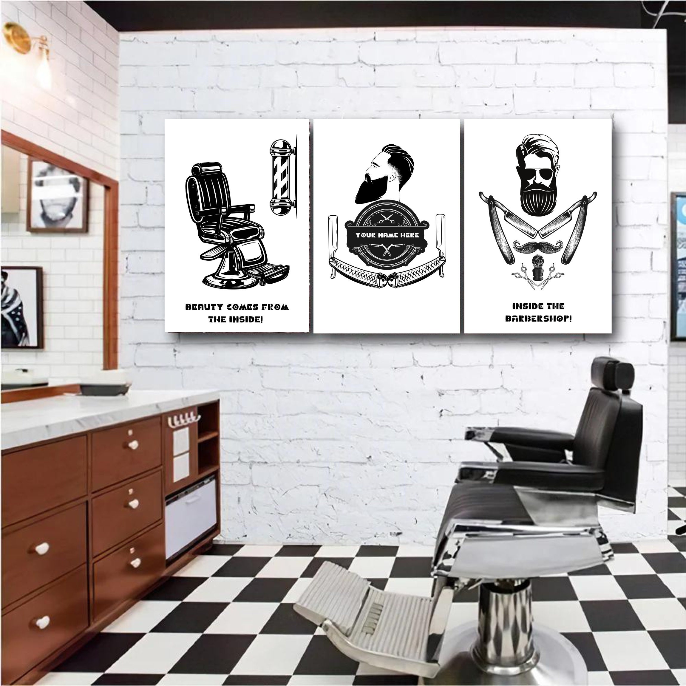 Barbershop Decor Barbershop Set Wall Art Personalized Barber Haircut ...