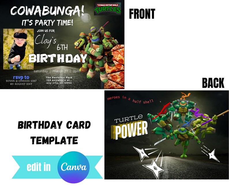 Teenage Mutant Ninja Turtles Birthday Party Invitation TMNT - Etsy