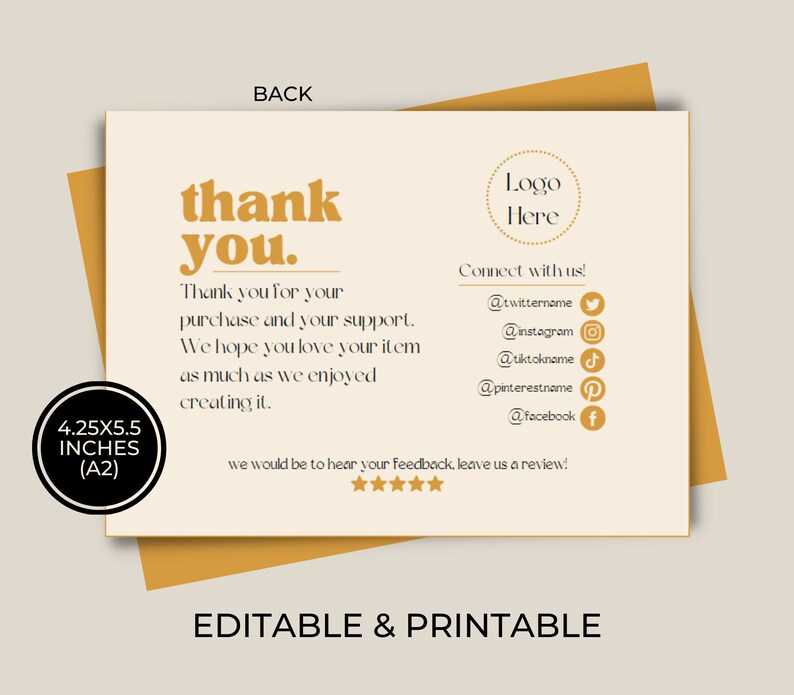 Editable Thank You Card for Small Businesses DIY Canva Template Minimal ...