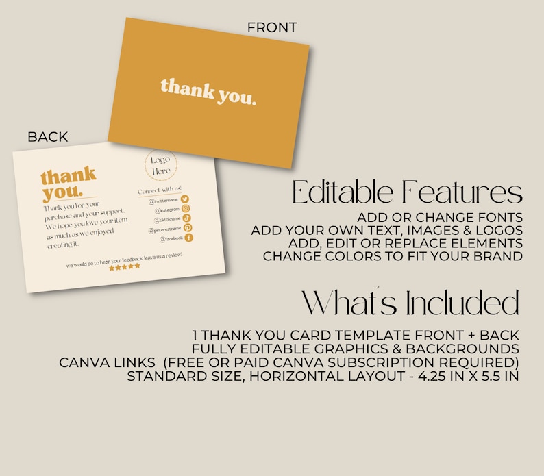 Editable Thank You Card for Small Businesses DIY Canva Template Minimal ...