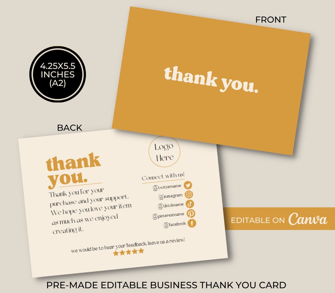 Editable Thank You Card for Small Businesses DIY Canva Template Minimal ...