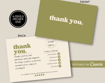 Editable Square Thank You Card for Small Businesses DIY Canva Template ...