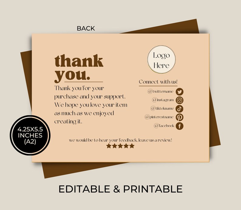 Editable Thank You Card for Small Businesses DIY Canva Template Minimal ...