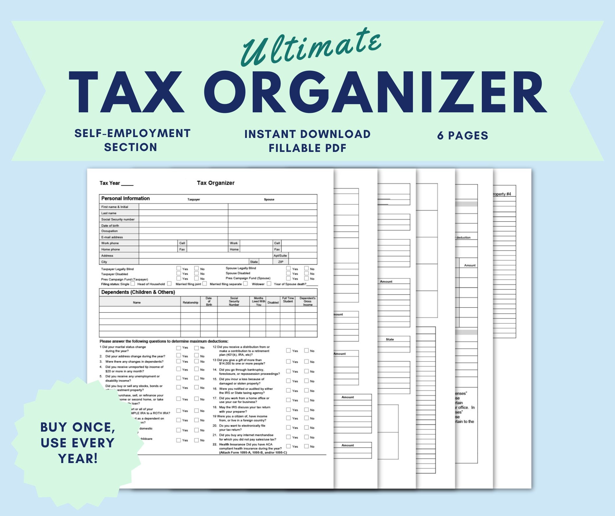 Federal Income Tax Organizer Includes Self-employment and Rental Info ...