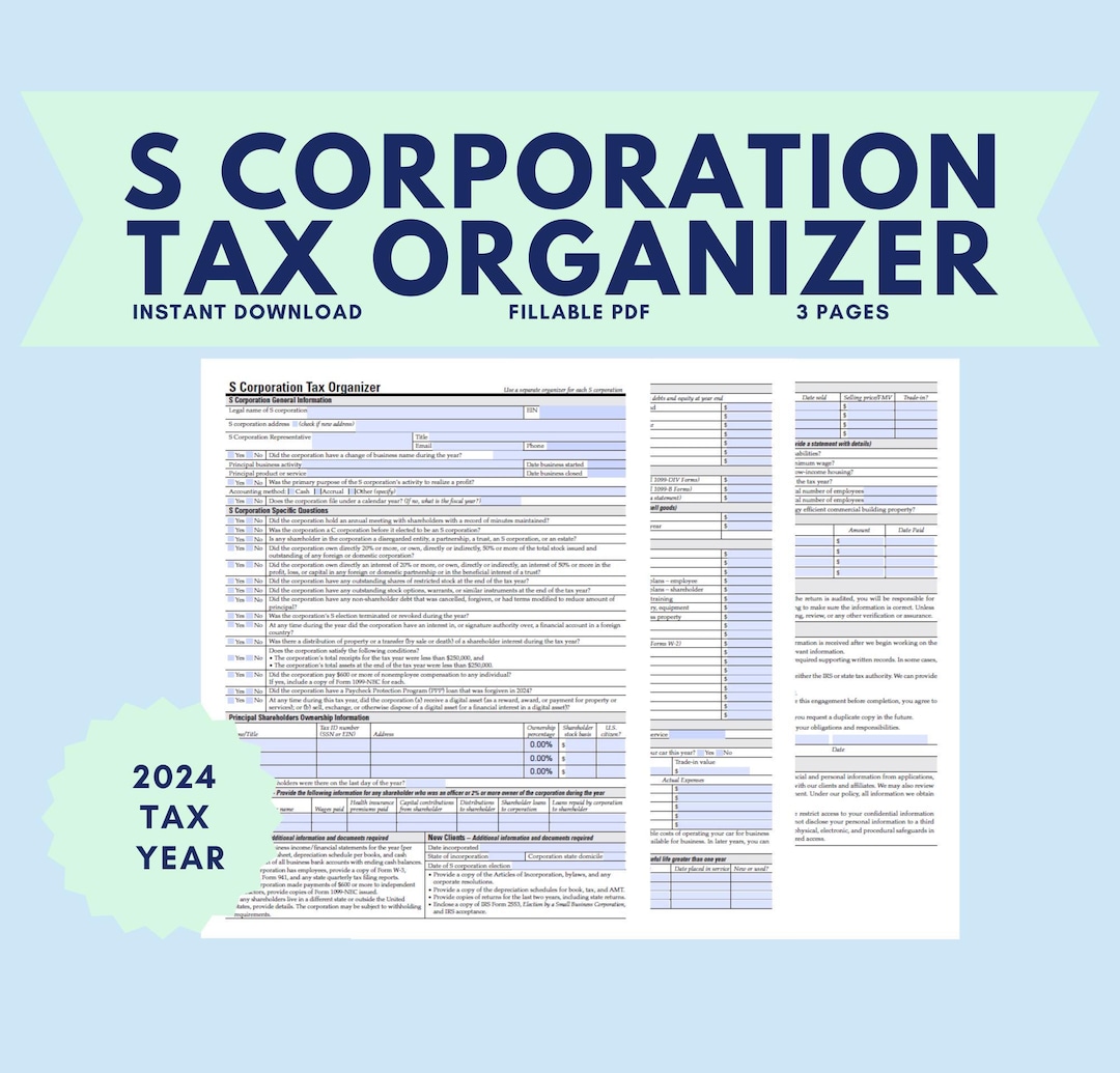 S Corp Tax Organizer - 2024 Version - Etsy