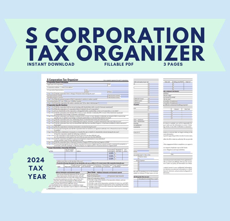 S Corp Tax Organizer - 2024 Version - Etsy