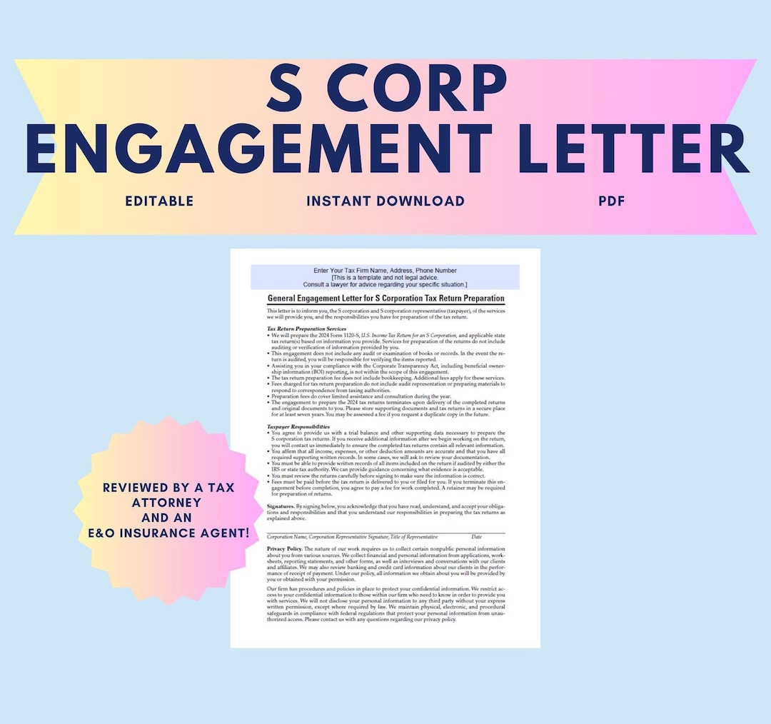S Corp Engagement Letter - 2024 Version - Etsy