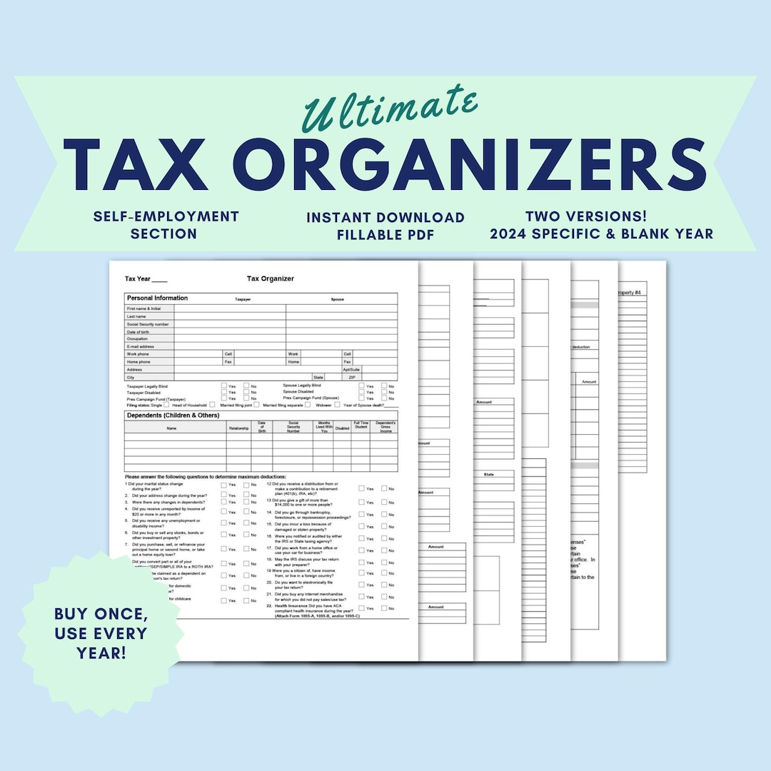 Individual Income Tax Organizers - 2024 Specific Version & Blank Year ...