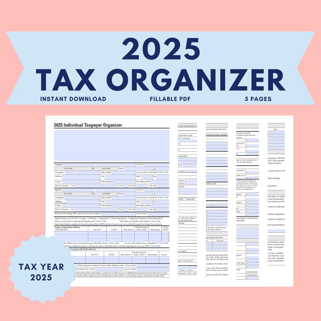 2025 Income Tax Organizer - Individual Taxpayers (digital Download) - Etsy