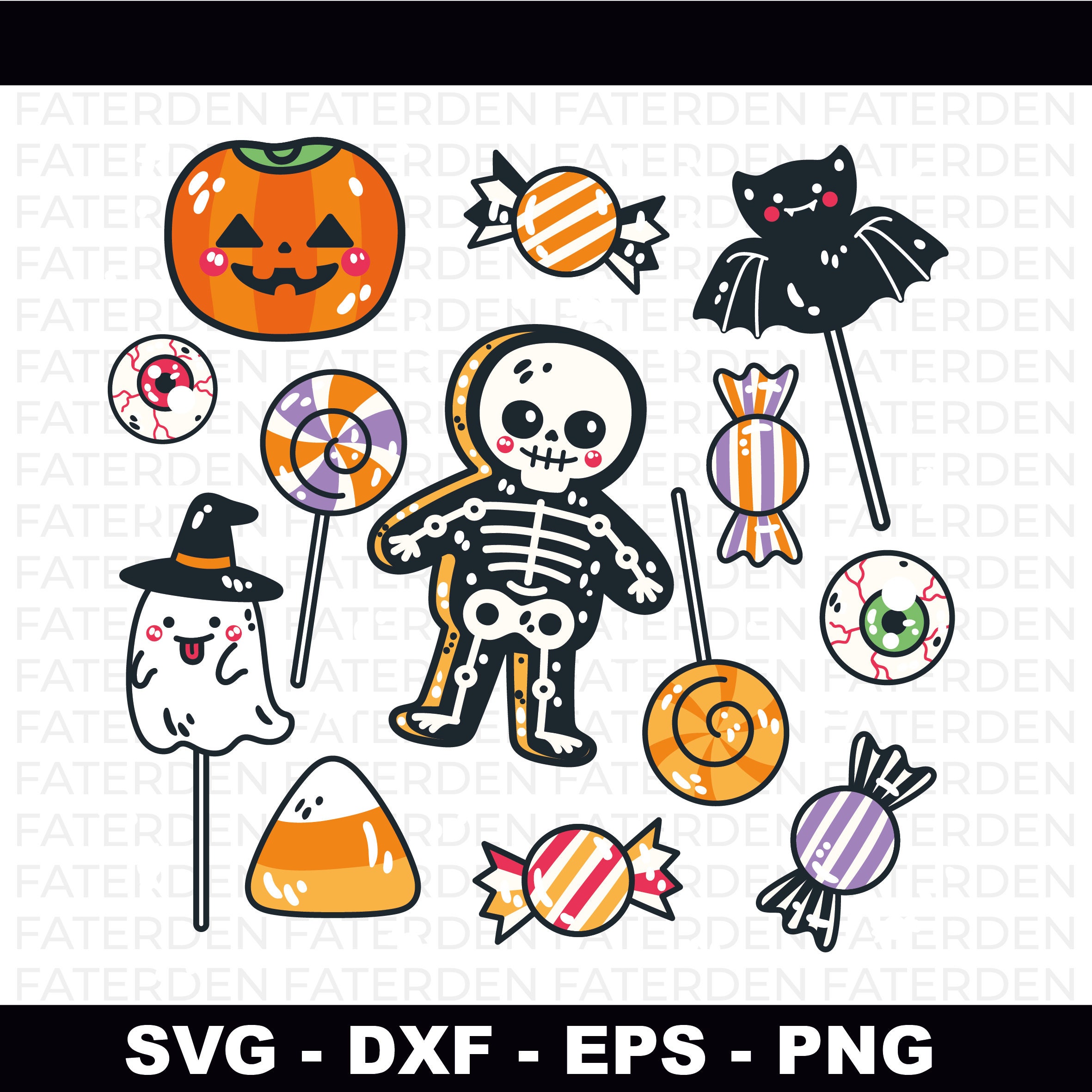 Hand Drawn Halloween Candy Elements Collection Download SVG-PNG-DXF ...