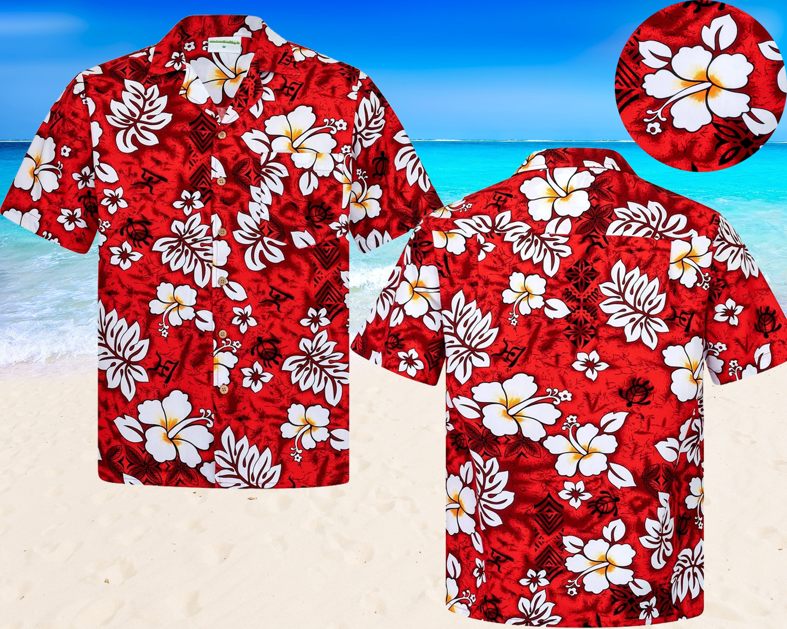 Classic Flowers Hawaiian Shirt, Hibiscus Flowers Red Hawaiian Shirt ...