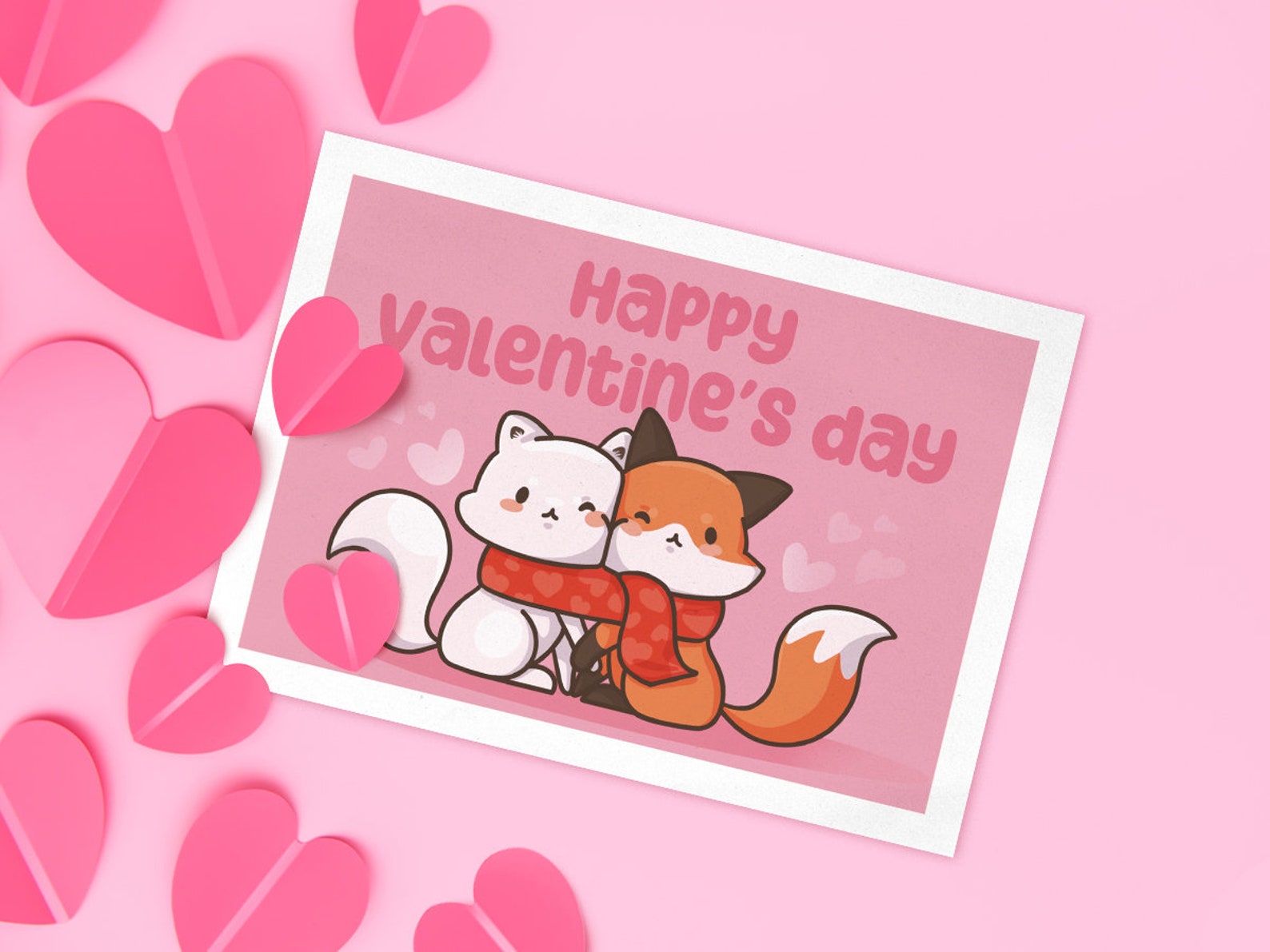 Kawaii Valentine's Day Printable Gift Card With Two Foxes - Etsy