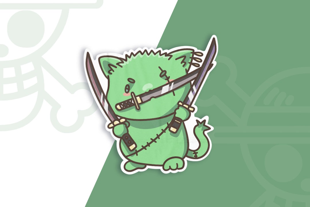 Cute Cat Zoro, Pirate Anime Kiss-cut Sticker - Etsy