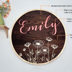 Round Flower 3D Wooden Name Sign for Nursery, Round Baby Name Sign ...