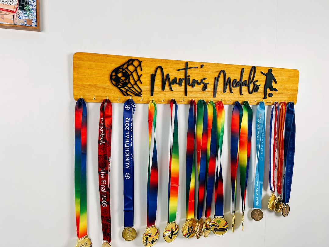 Personalized Sports Medal Hanger: Custom Name Wooden Display (22/35/45 ...