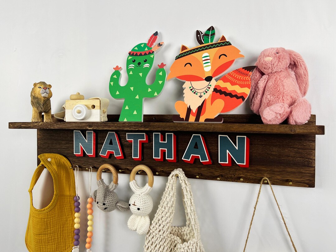 Personalized Wooden Custom Name Nursery Shelves With Hooks,custom Name ...