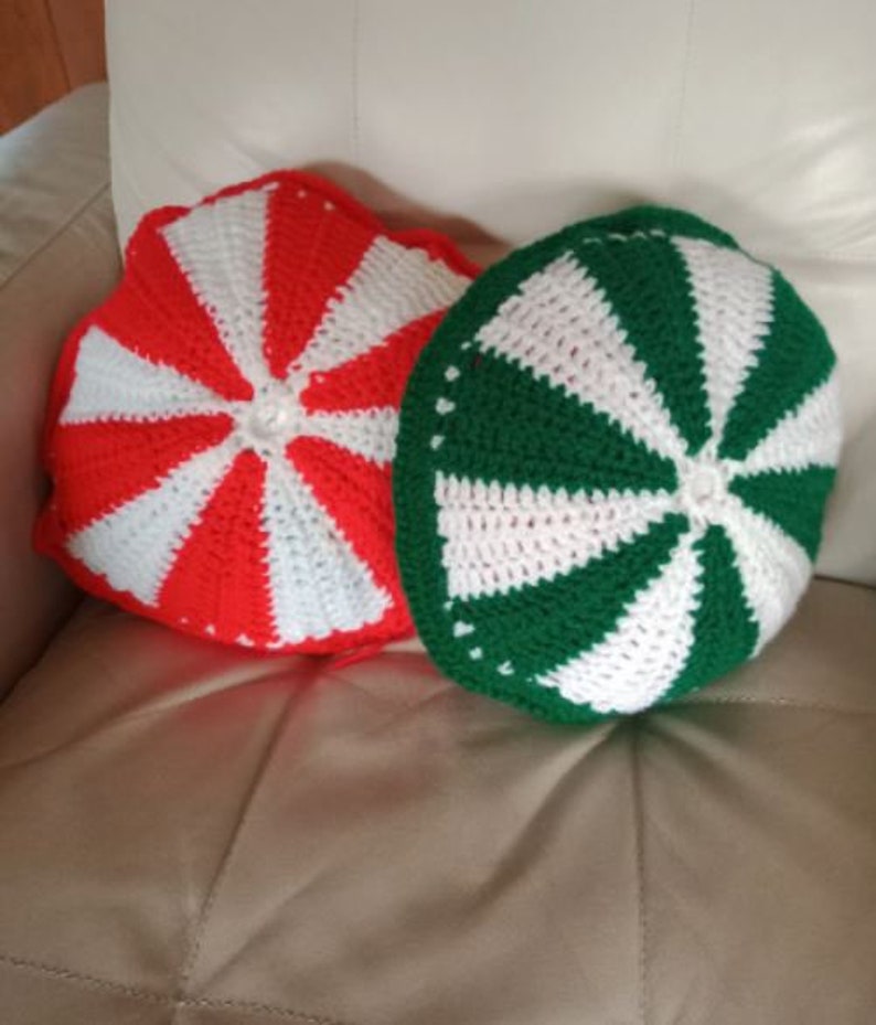 Peppermint Pillow, Crochet Decor, Holiday Pillow, Christmas Farmhouse ...
