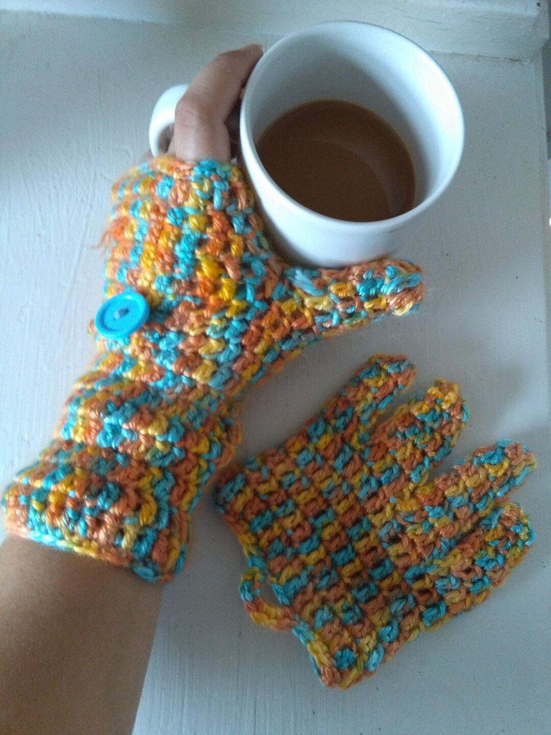 Crochet Boho Glove Removable Fingertips Crochet Rainbow Yarn Gloves ...