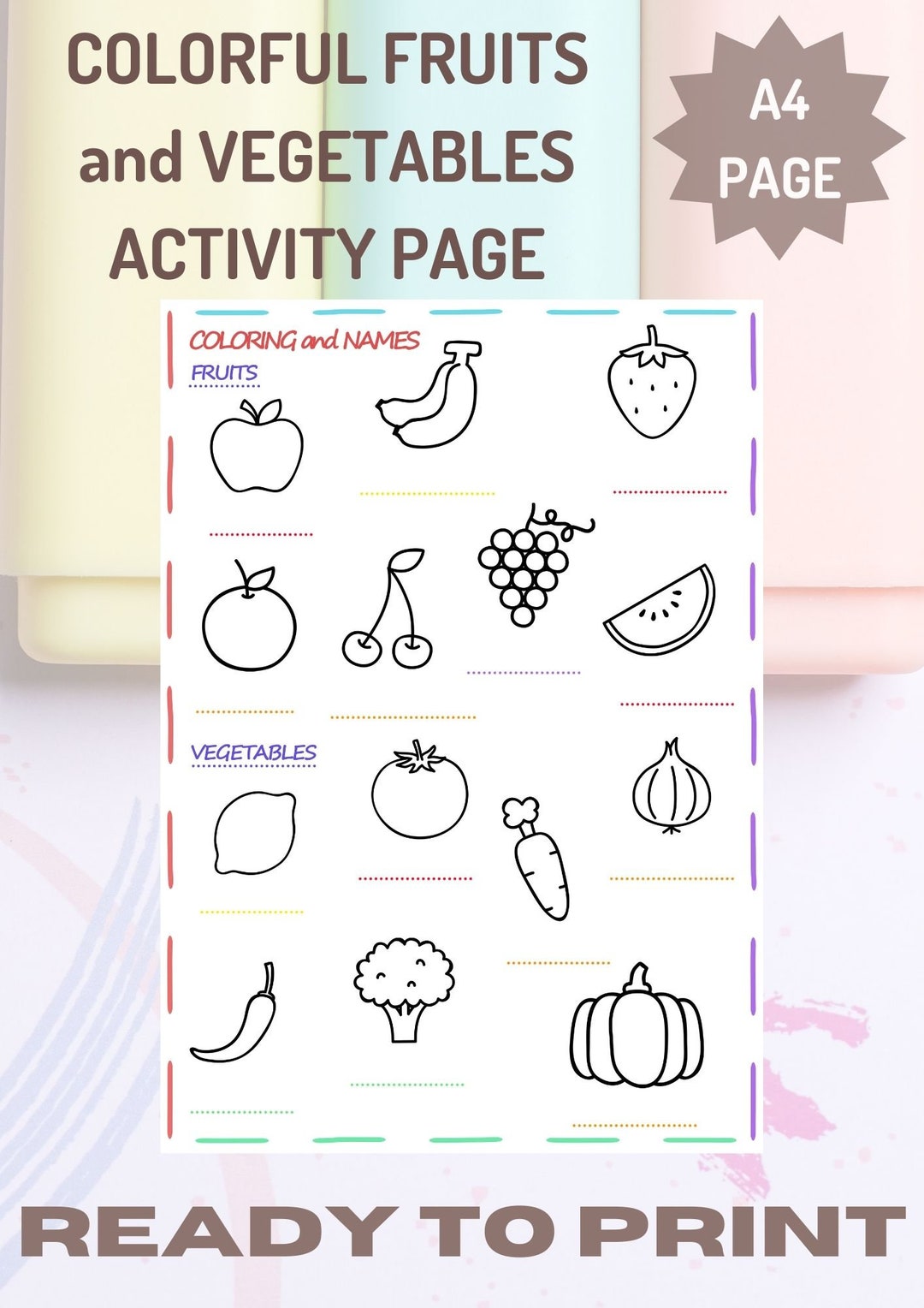 Colorful Fruits and Vegetables Activity Page - Etsy