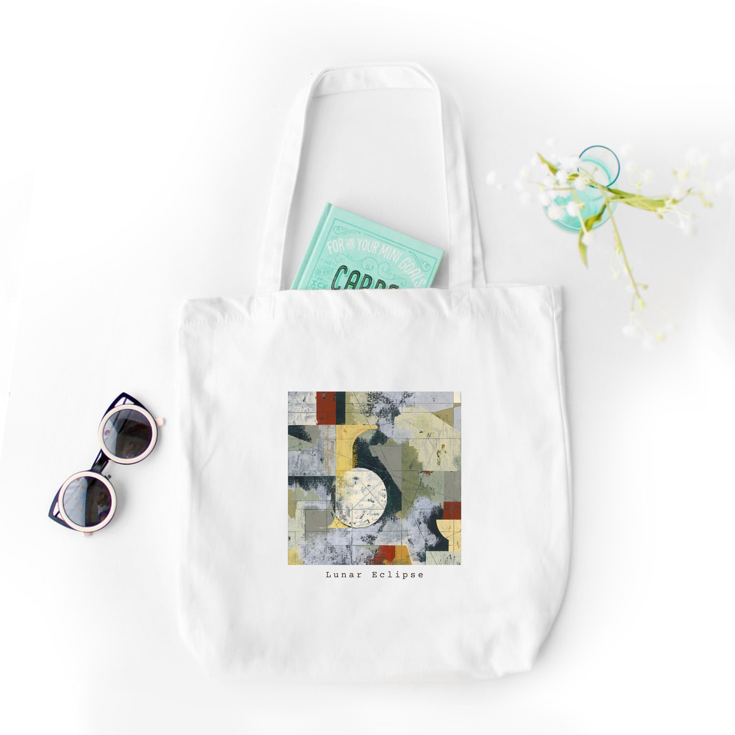 Cotton Canvas Tote Bag Aesthetic With the Painting lunar Eclipse Print, Art Tote Bag, Painting ...