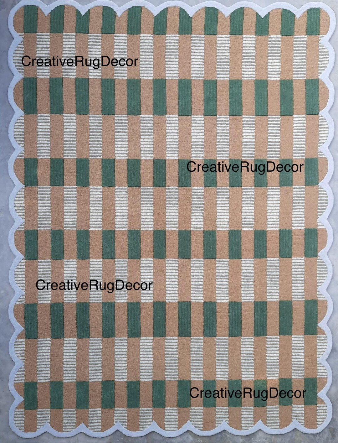 Modern Scallop Border Design Matilda Green Hand Tufted 4x6 5x8 6x9 8x10 ...