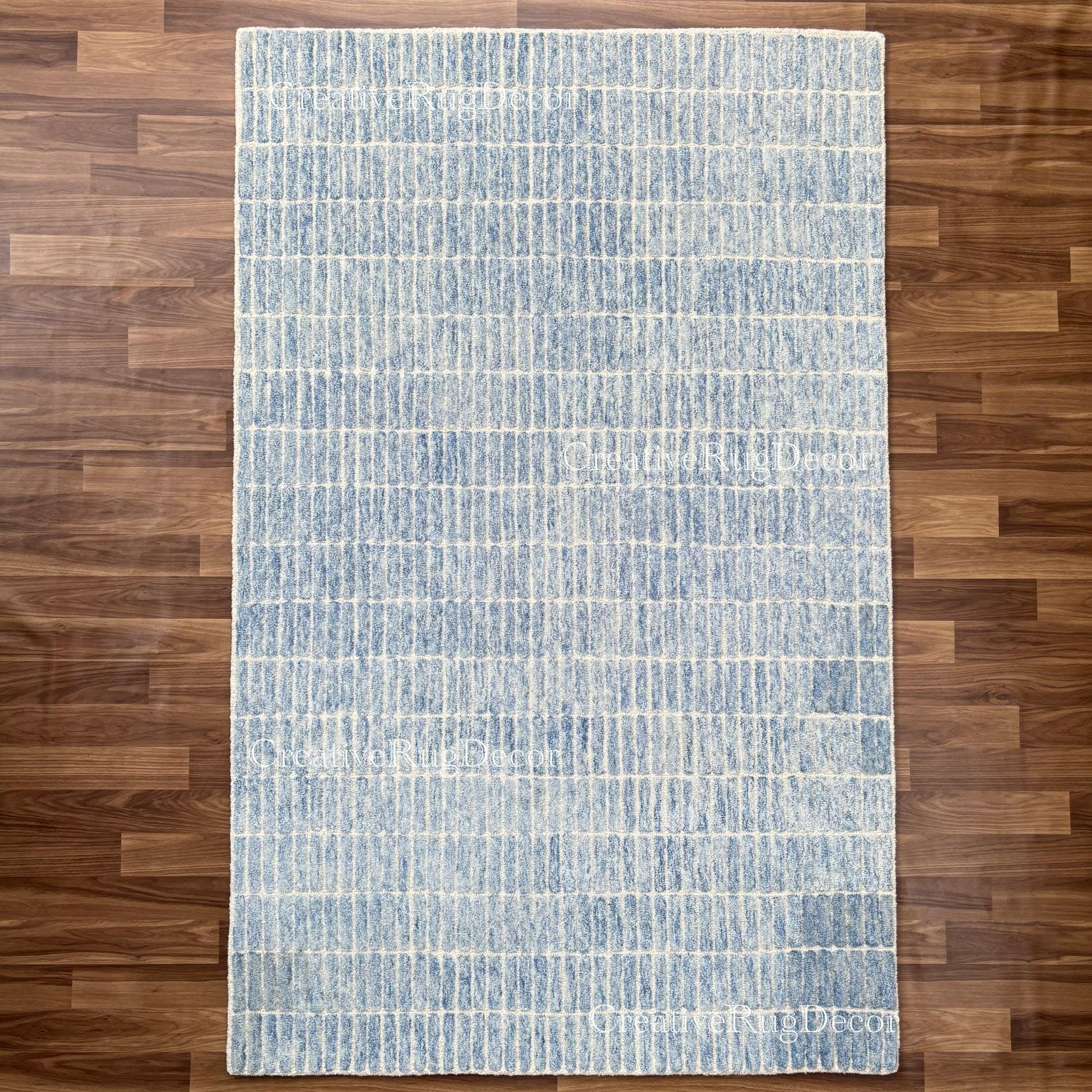 Capitola Hand Tufted Blue Geometric Wool Rug | Modern Minimalist Block ...