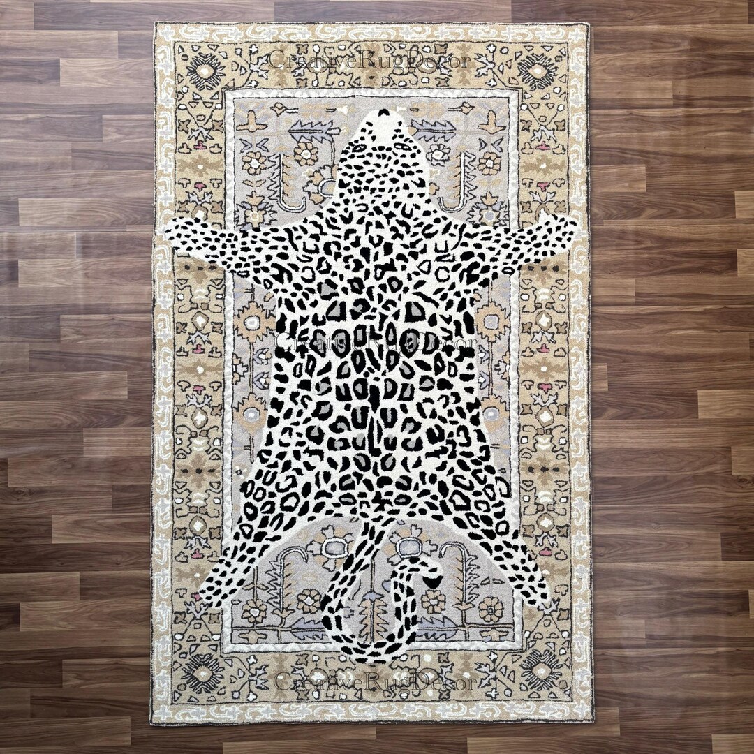 Hand Tufted Leopard Print Wool Rug – Animal Motif Decorative Carpet ...